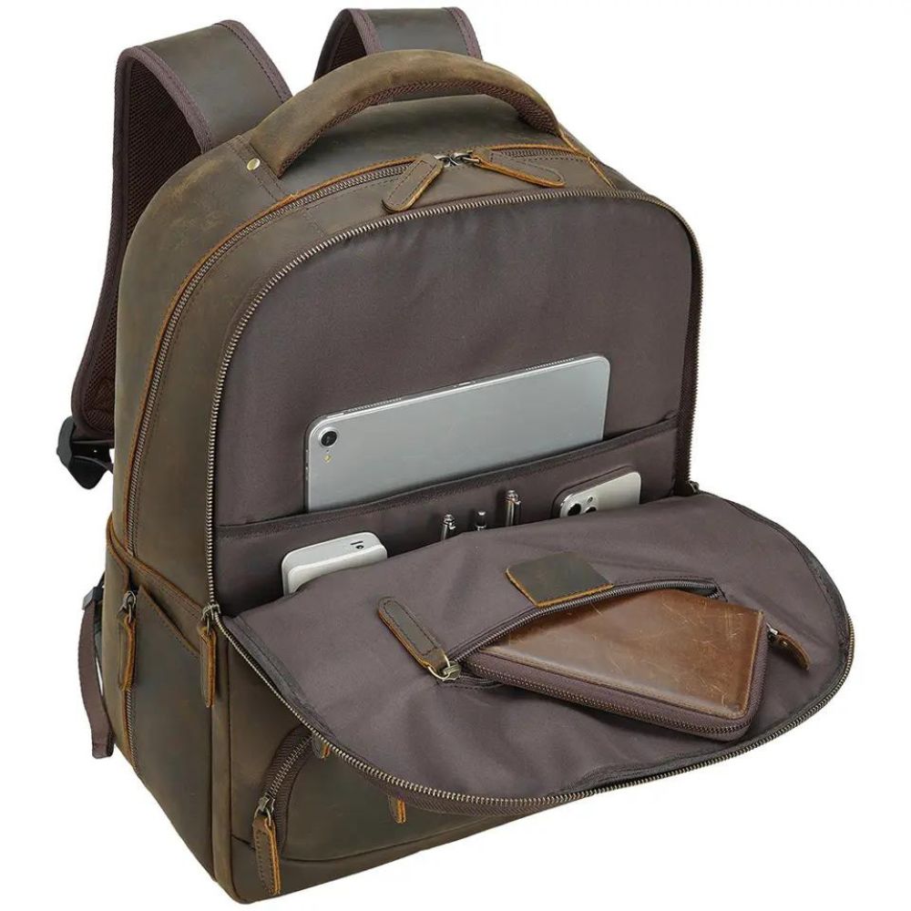 Dark Brown Leather Travel Backpack for Men - Denali Leather Goods